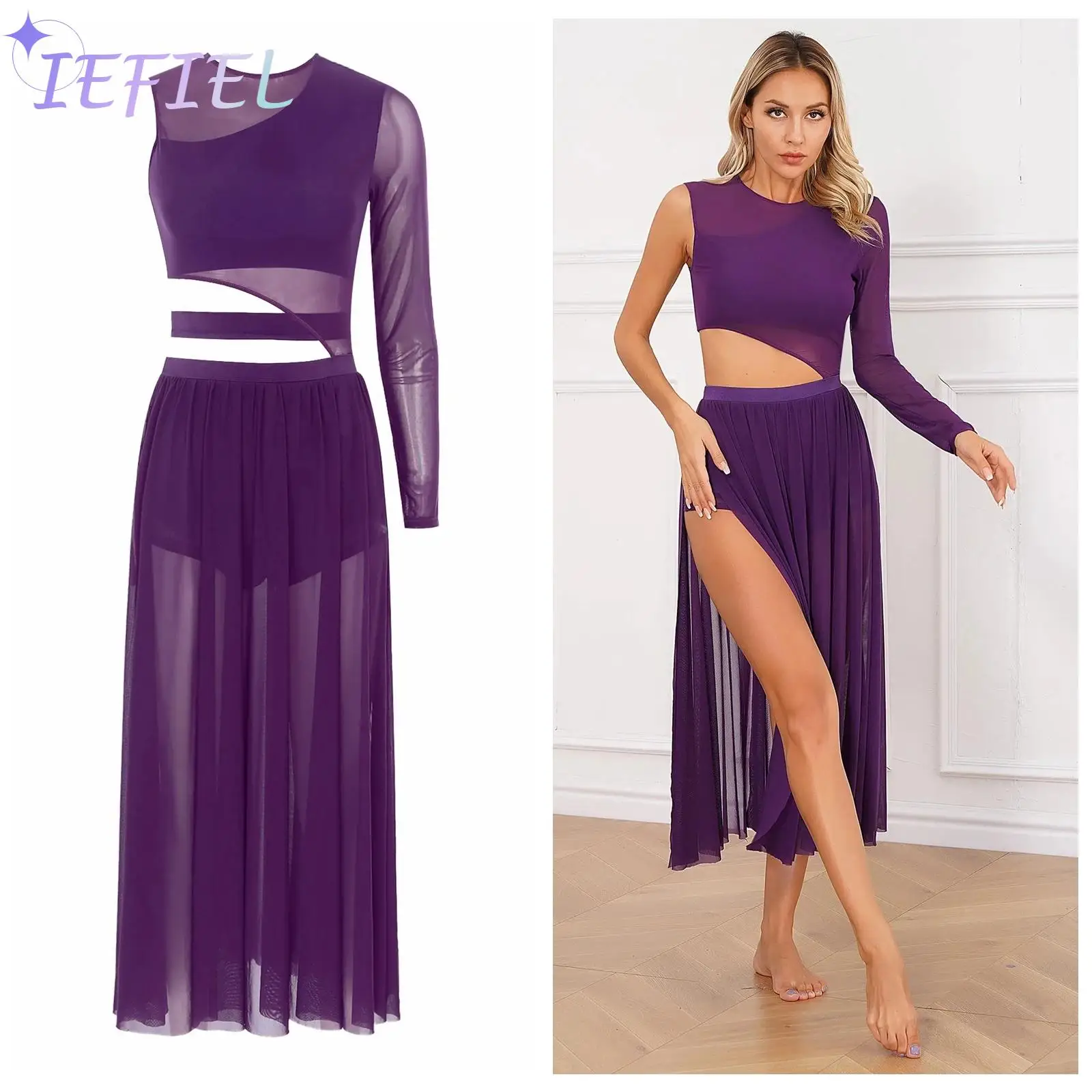 Modern-Lyrical-Dance-Skating-Stage-Performance-Costume-Cutout-Patchwork ...