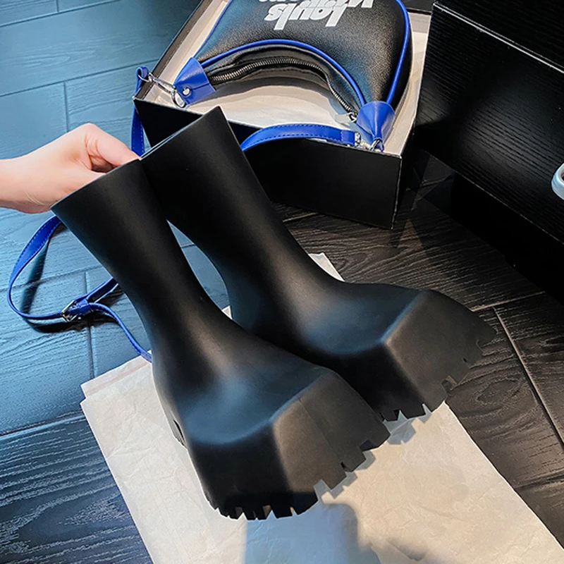 Botas-de-lluvia-con-punta-cuadrada-para-mujer-zapatos-de-tac-n-alto-y ...