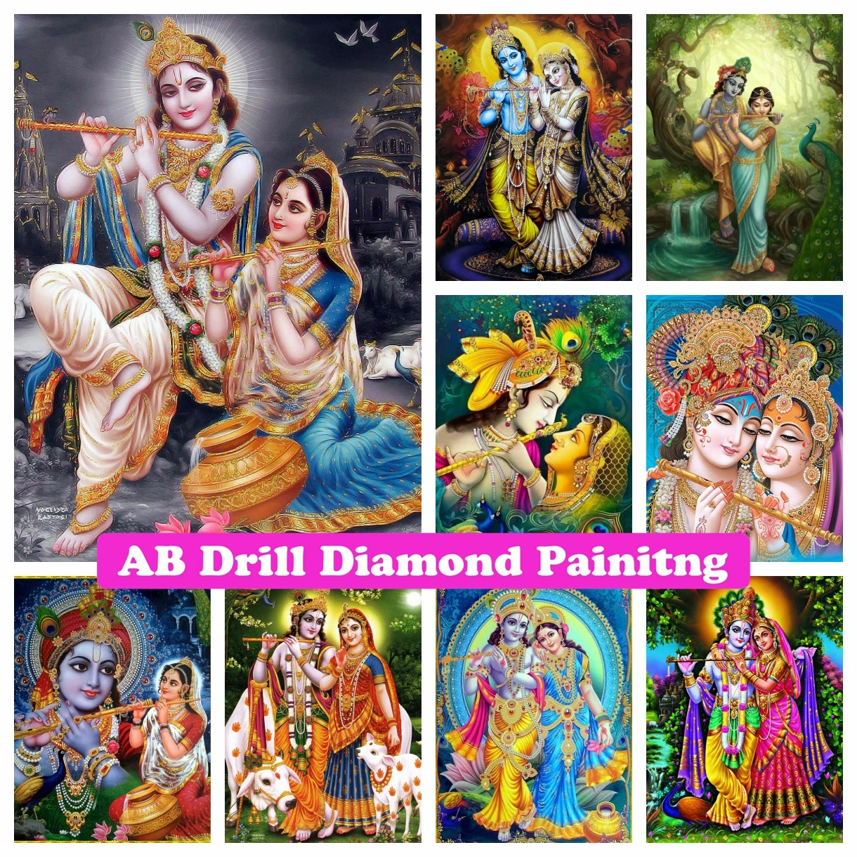 Radha-Krishna-Indian-God-5D-DIY-AB-Drills-Diamond-Painting-Mosaic-Cross ...
