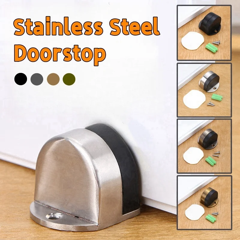 Bedroom-Door-Stops-Stainless-Steel-Rubber-Door-Stopper-Non-Punching ...