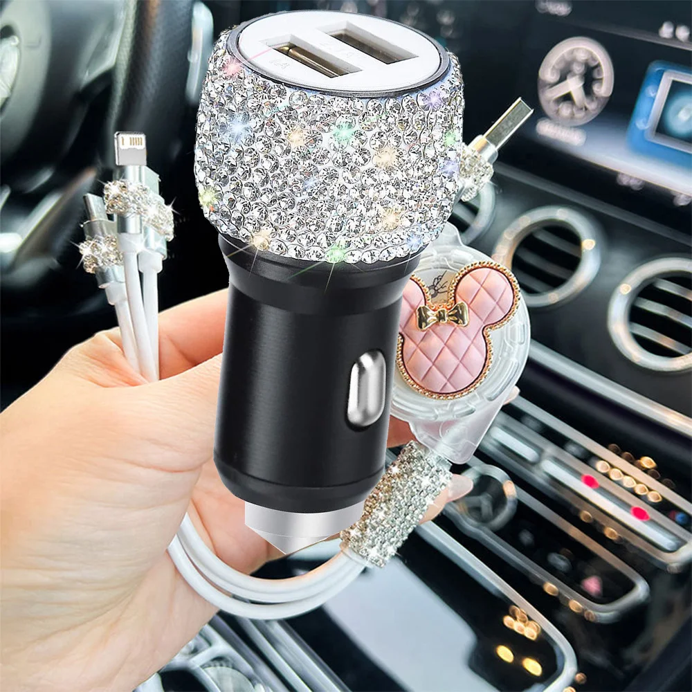 New-Bling-USB-Car-Charging-Cable-3-in-1-Car-Decor-Charging-Cable-Car ...