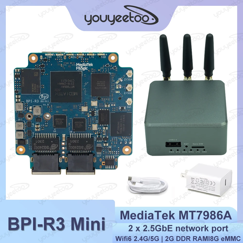 Banana Pi BPI-R3 ミニルーターボード Wi-Fi6 2.4G/5G MT7976C 2G RAM 8G eMMC 2x 2 ...
