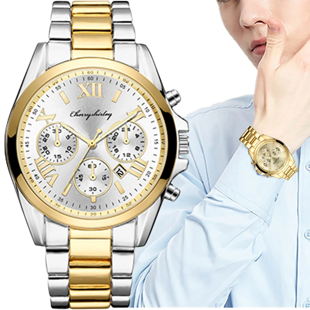 Men-s-Fashion-Quartz-Wristwatch-Steel-Bracelet-Watch-with-Roman-Date ...