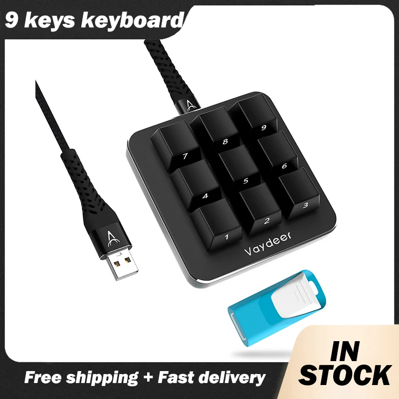 Mini Black 9 Key Mechanical Keyboard Gaming Numeric Keyboard Sayo ...