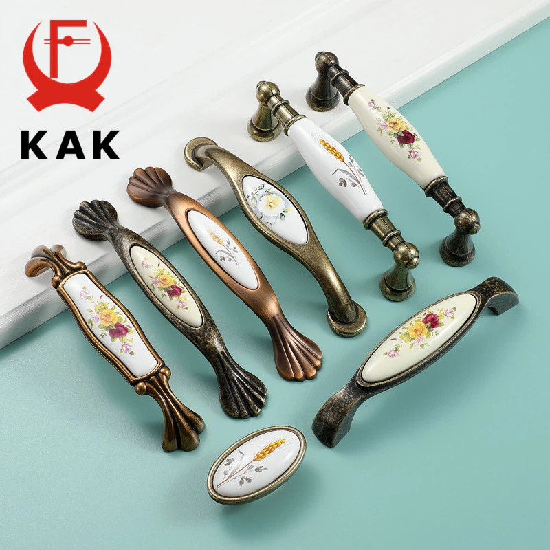 Kak Vintage Bronze Ceramic Cabinet Handles Wardrobes Door Pulls ...