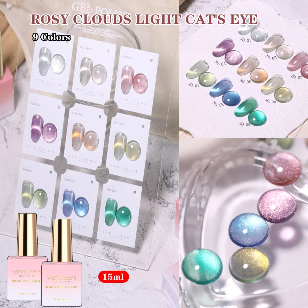 Vendeeni 9 Colors/set Rosy Clouds Light Crystal Cat Eye Gel Nail Polish ...