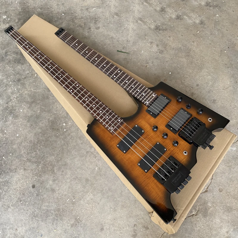 Double-Neck-Headless-Electric-Guitar-4-String-Bass-on-top-6-String ...