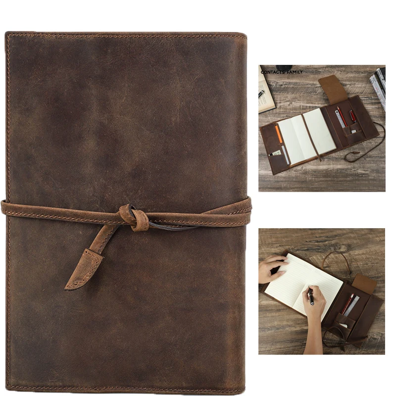 Handmade-Genuine-Leather-A5-Paper-Laptop-Notebook-Cover-Strap-with ...