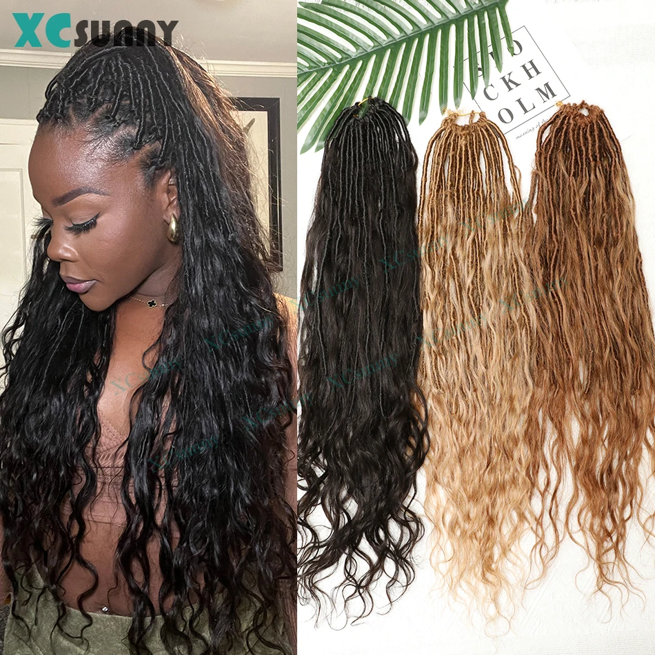 Crochet Boho Locs With Human Hair Curls 30 27 Auburn Goddess Pre Looped ...