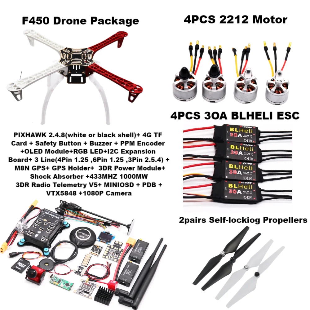 F450-Drone-Kit-With-450-Frame-PIXHAWK-flight-control-Radio-Telemetry ...