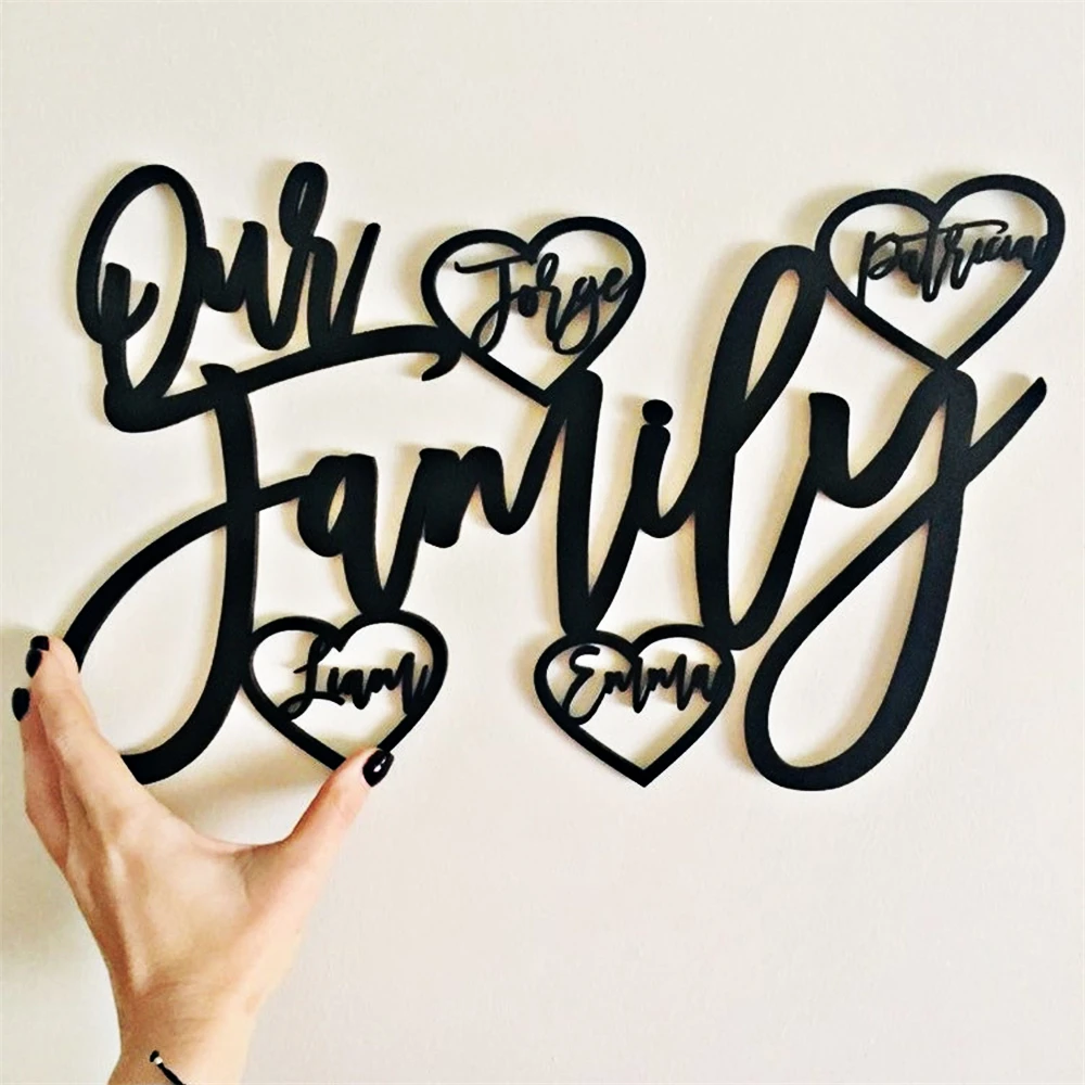 Personalized Our Family Name Sign Wooden Acrylic With Heart Family ...