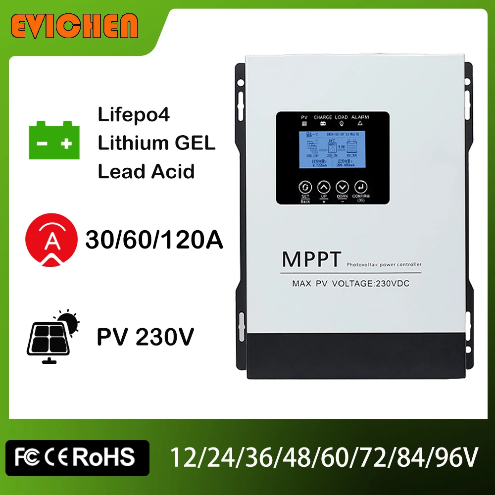 MPPT 120A 60A 30A Solar Power Charge Controller Regulator PV 230V for ...