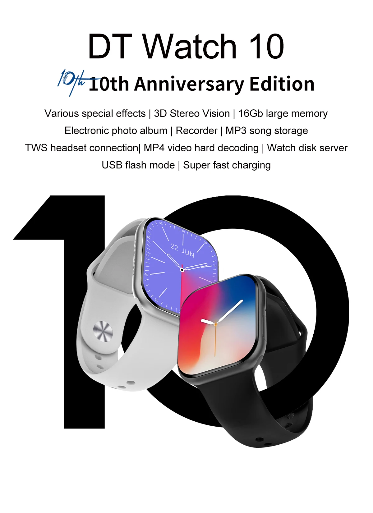 2025 New DT Watch 10 Smart Watch 1.96 Inch 3D Menu 16GB Large Memory ...