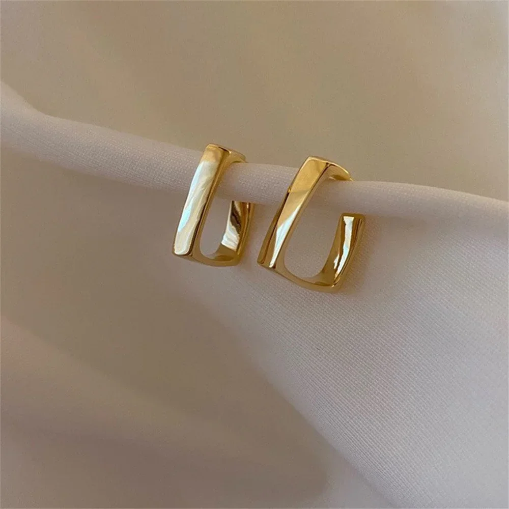 2024-New-Simple-Geometric-U-Shaped-Earrings-For-Women-Fashionable-Gold ...