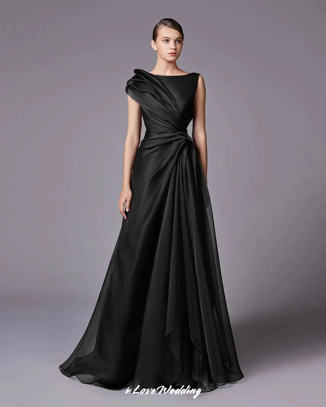Women's Sleeveless Long Evening Dress A-Line Wedding Guest Dress Ruched ...