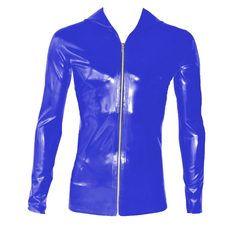 Men's PVC Vinyl Leather Jackets with Hood Long Sleeve Slim Fashion ...