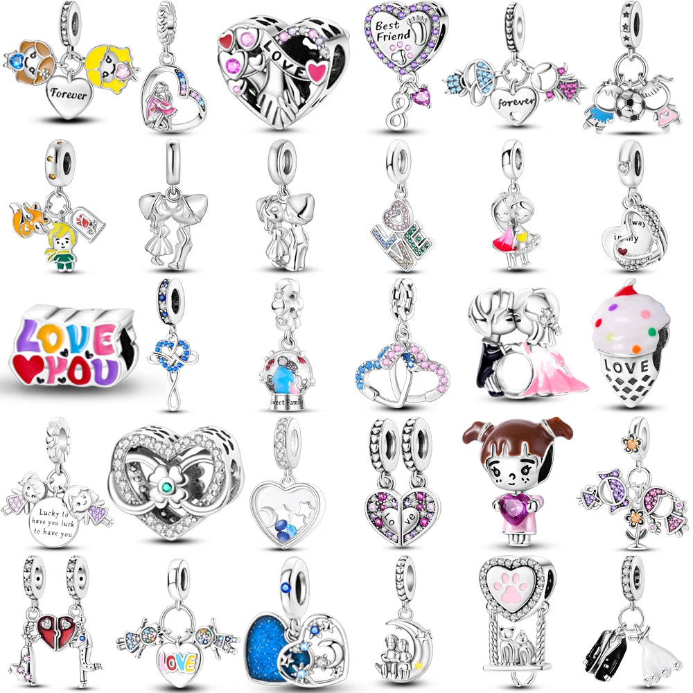 Silver Plated Valentine Love Couple Friendship Sisters Charms Beads Fit ...