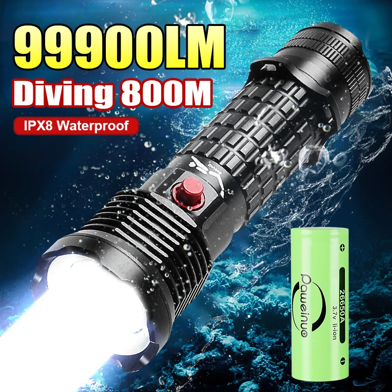 High-Power-LED-Flashlight-Professional-Diving-800M-Strong-Light-XHP199 ...