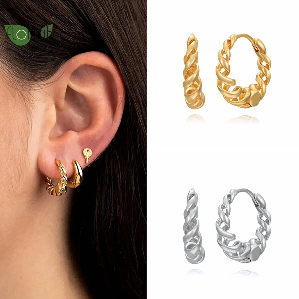 925 Sterling Silver Needle Simple 24K Gold Earrings 17mm Spiral Twisted ...