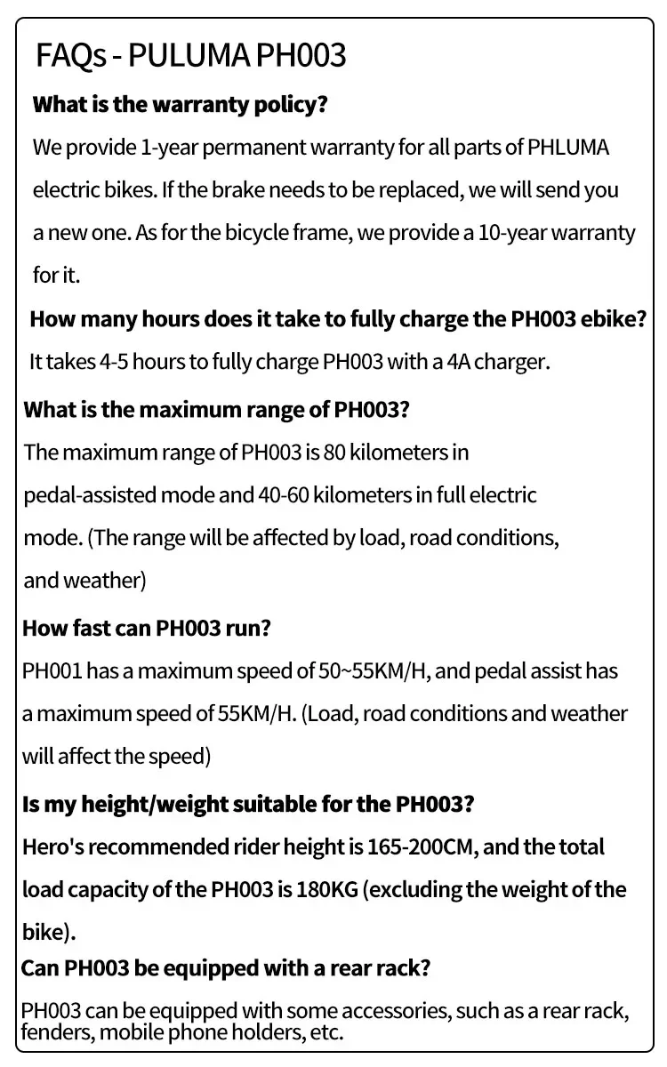 PULUMA Electric Bike Peak Power 3000W Motor 48V20AH E-Bike Hydraulic ...