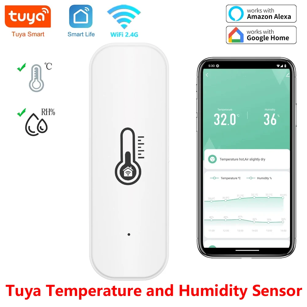 Tuya Smart WIFI APP Control Home Temperature And Humidity Sensor Indoor ...