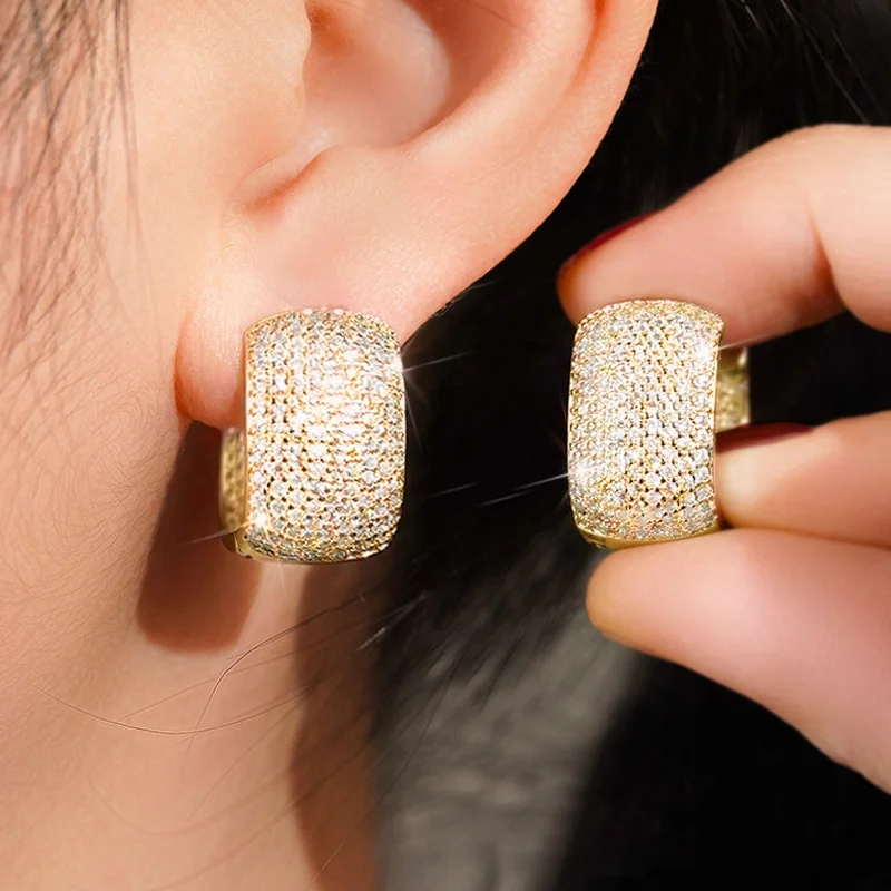 Huitan Bling Bling CZ Hoop Earrings for Women Daily Wear Sparkling ...