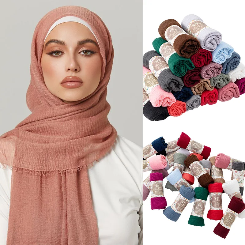Muslim-Women-Scarves-And-Shawls-With-Loose-Edges-And-Imitation-Cotton ...