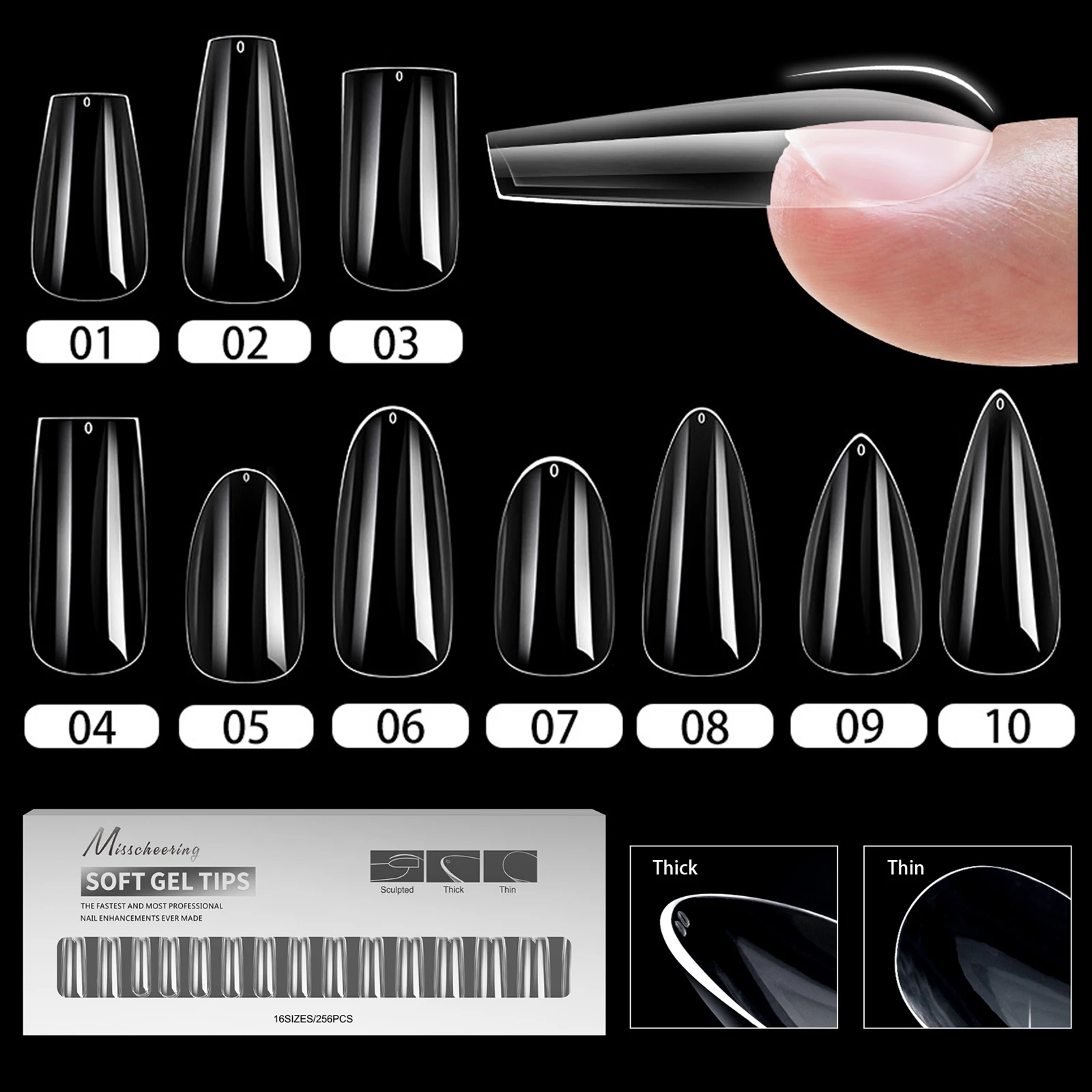 256pcs Curved Arch Soft Gel False Nail Tips Full Cover Press on French ...