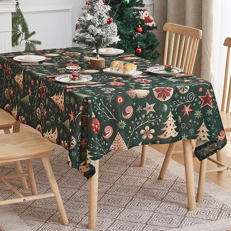 Vintage-Green-Christmas-Tablecloth-Table-Decoration-Rectangular-Red ...