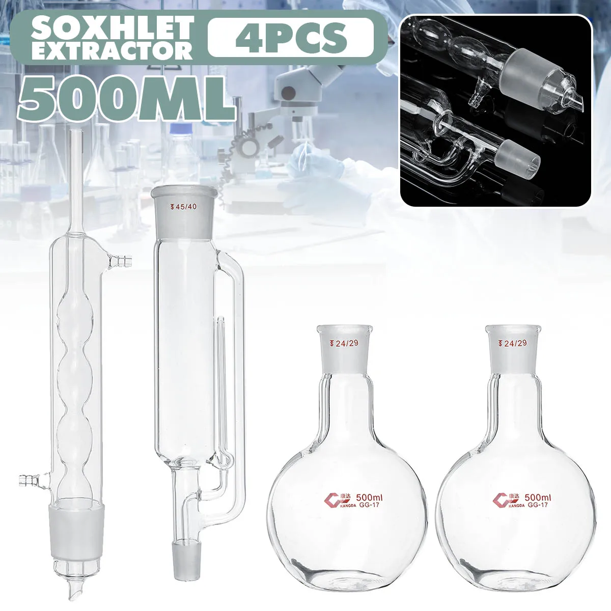 Efficient 500ml Lab Glass Soxhlet Fat Extractor Glass Condenser Set ...