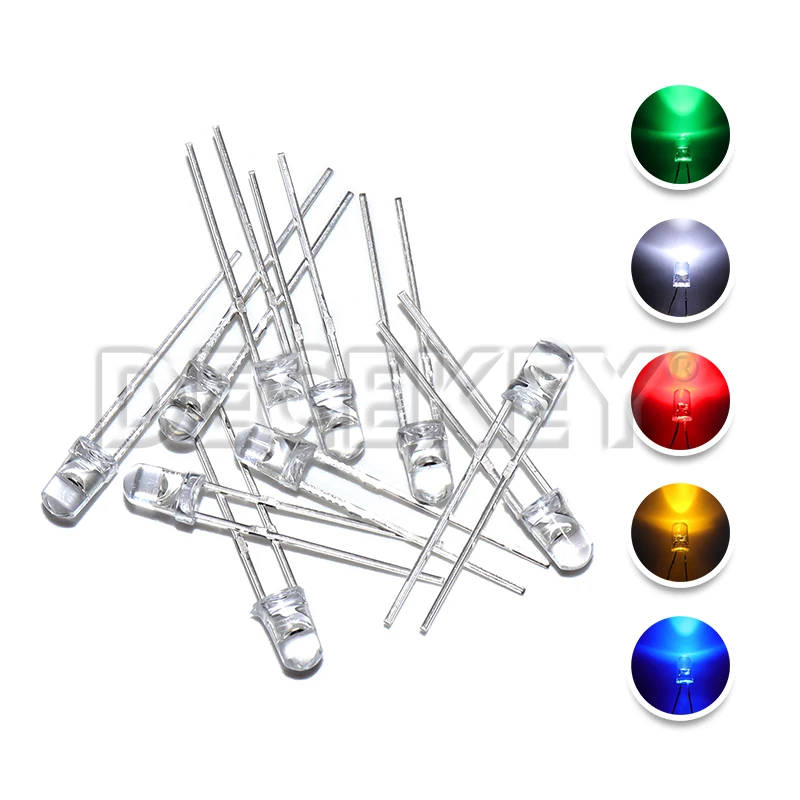 100 pièces 3mm Diode LED Ultra lumineuse blanc chaud rouge vert bleu ...