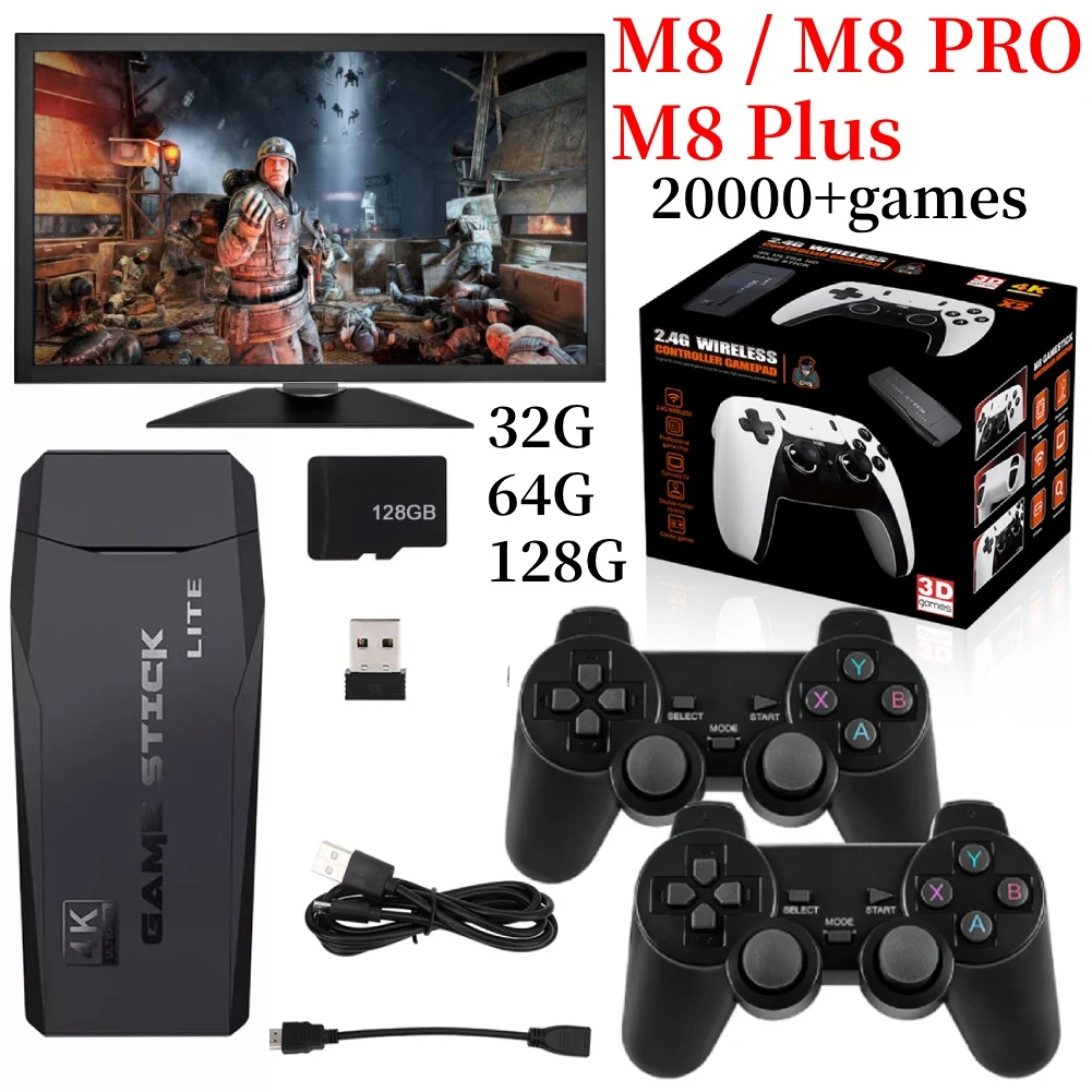 M8 Pro 32G - Console de jeu vidéo, clé TV HD, 4K, 20000 jeux, manettes ...