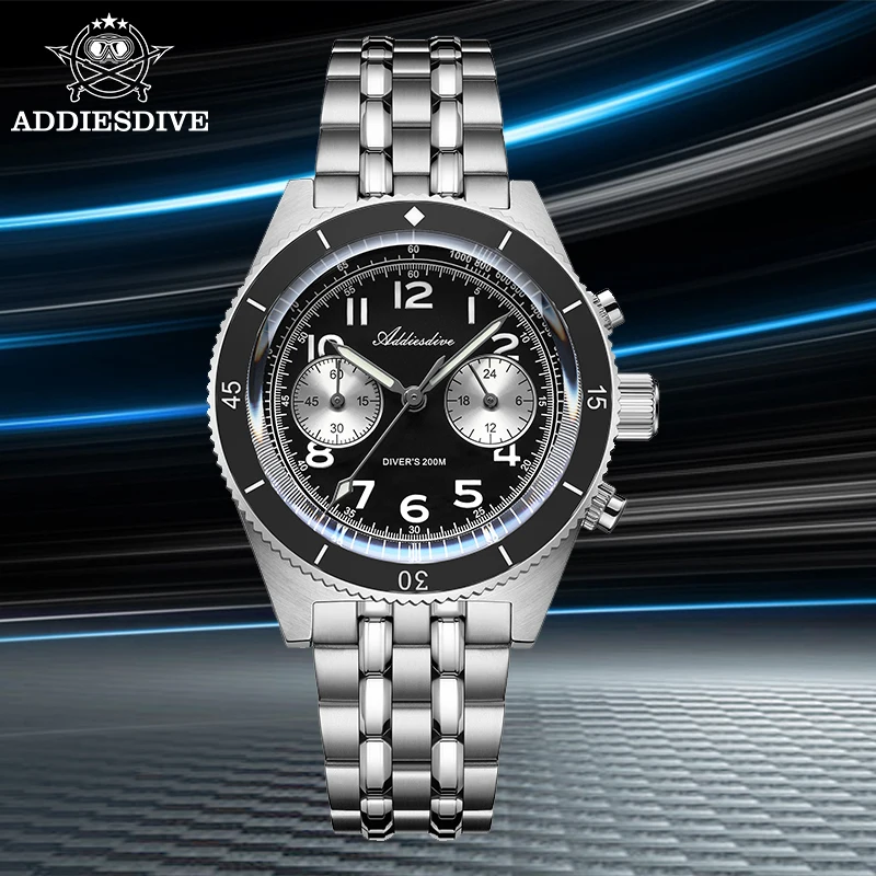 ADDIESDIVE-Men-Watch-Pilot-Chronograph-Panda-Wristwatch-Quartz-Sapphire ...