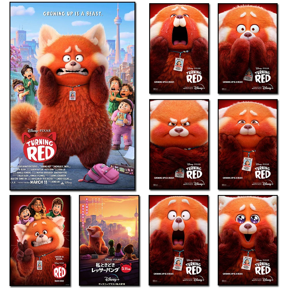 Disney New Anime Turning Red Movie Poster Pixar Cartoon Animal Canvas ...