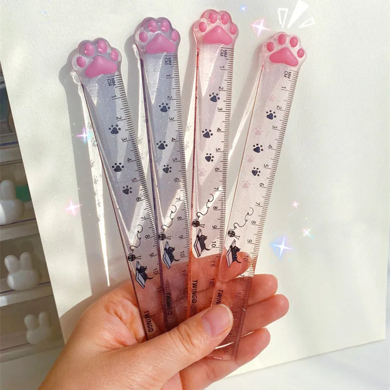 Cute Ruler 15cm Straight Ruler Cute Cartoon Cat Paw Glitter Ruler ...