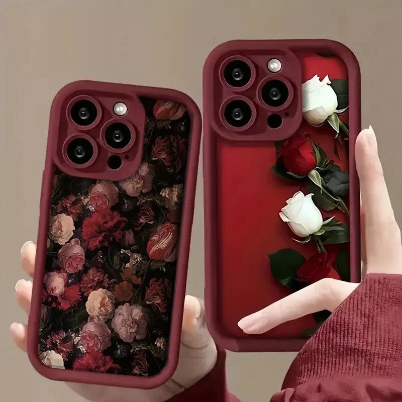 Wine Red Rose White Rose Phone Cases for IPhone 16 15 Pro Max Cases ...