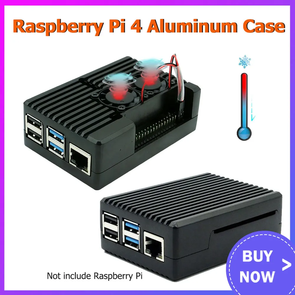 Aluminum Alloy Case for Raspberry Pi 4 Metal Shell with Cooling fan ...