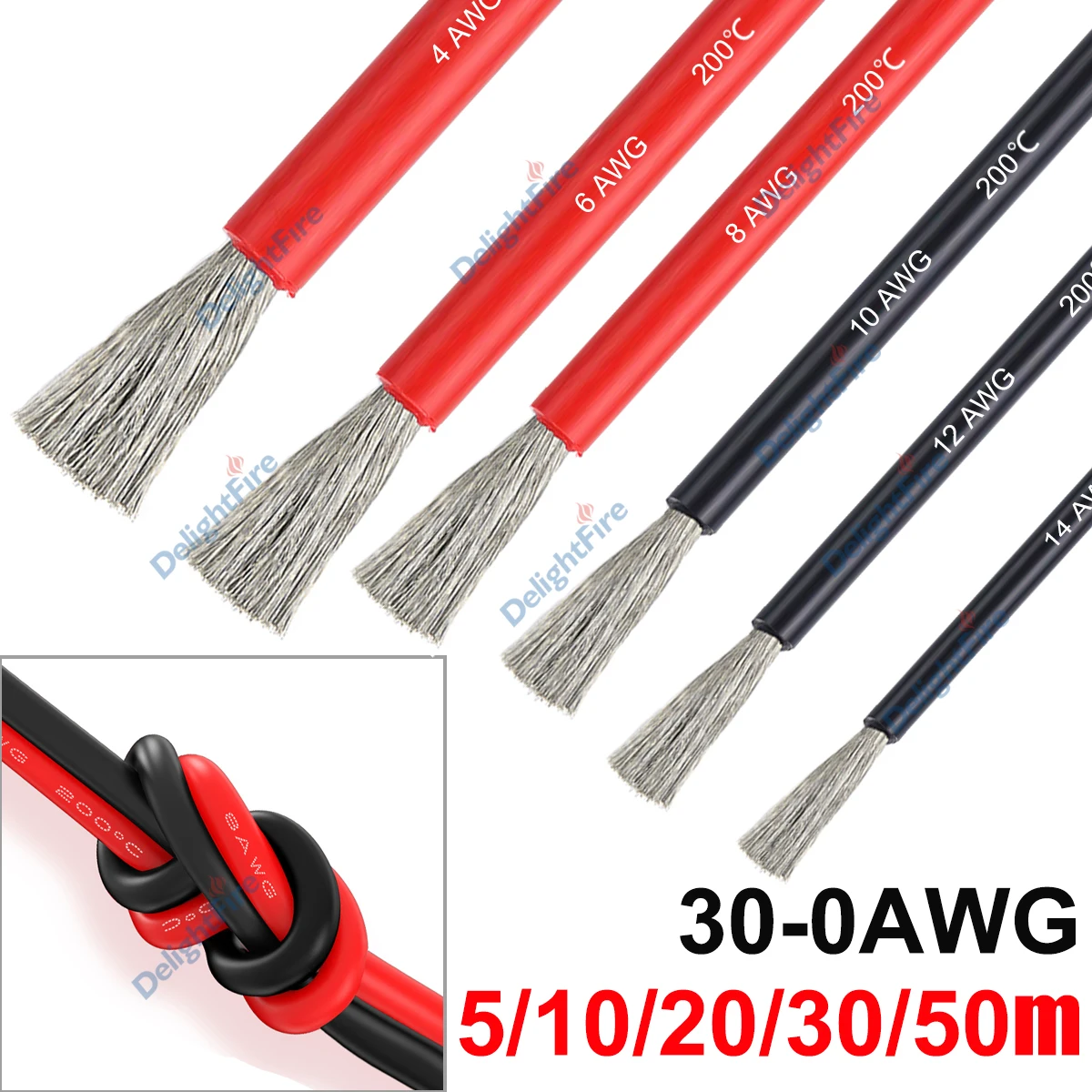 12V Electrical Silicone Wire 18 16 14 12 10 8 6 4 AWG Heat Resistant ...