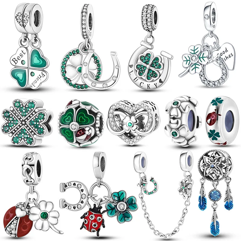 925-Silver-Lucky-Charms-Four-Leaf-Clover-Fit-Original-Pandora-Bracelet ...