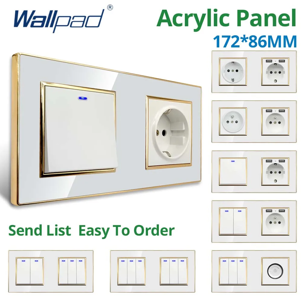 Wallpad-White-Acrylic-Panel-Gold-Border-Wall-Light-Switch-LED-Dimmer ...