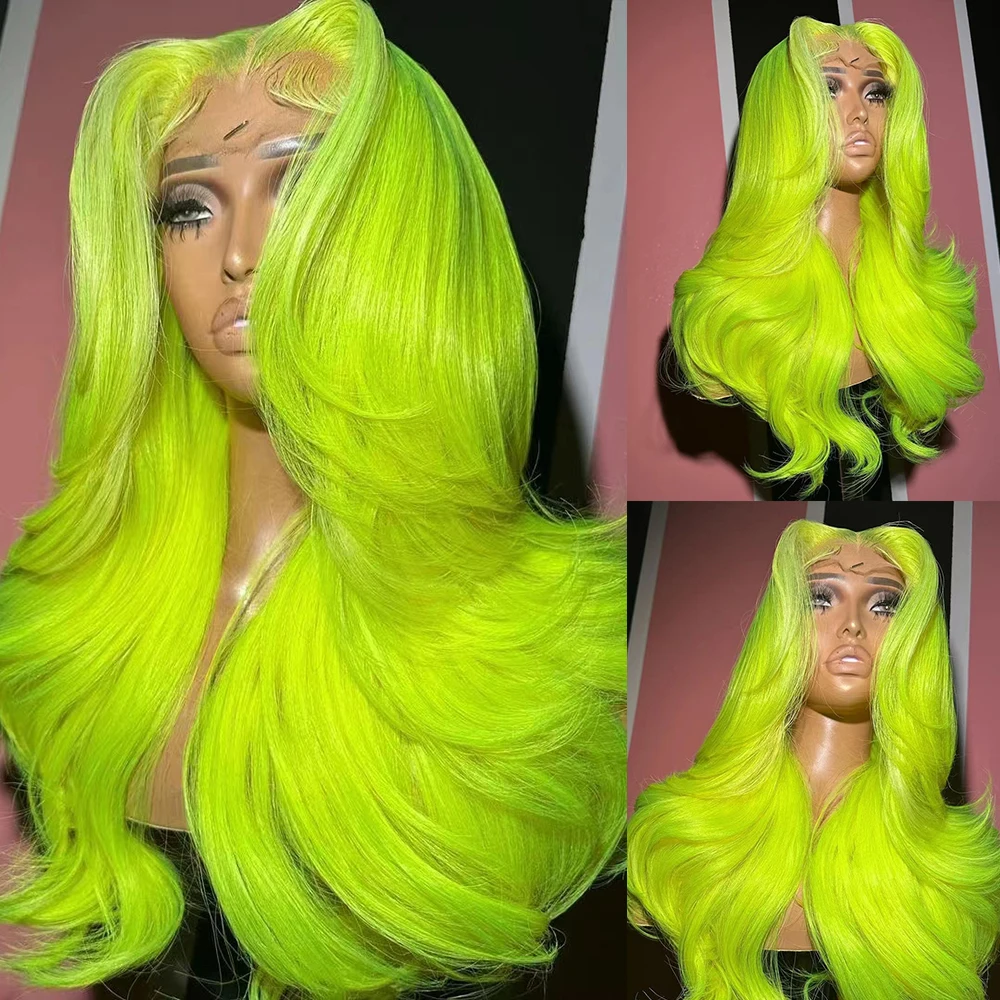 WIF-Natural-Wave-Neon-Green-Yellow-Color-Synthetic-Wig-Women-Cosplay ...