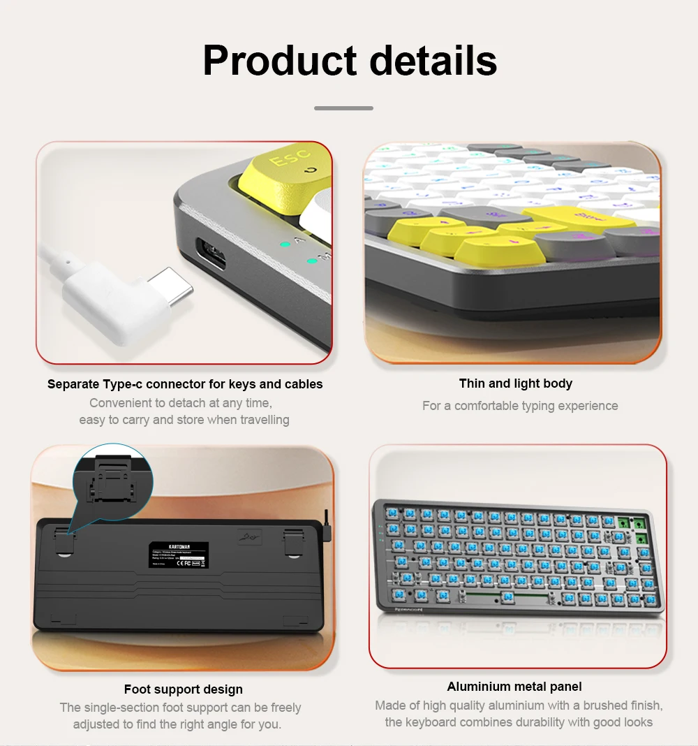 REDRAGON TL84-B RGB USB Mini Slim Ultra-Thin Wired Mechanical Gaming Keyboard Red Blue Switch 84 ...