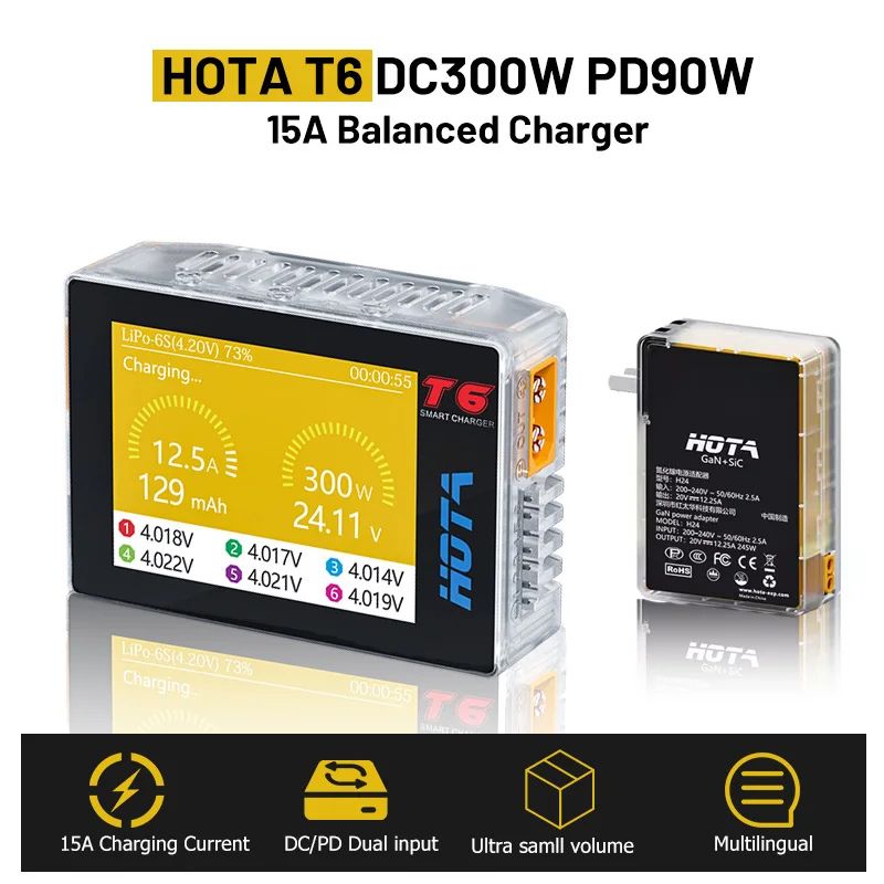 HOTA-T6-300W-15A-1-6S-Lipo-Balance-Charger-Discharger-PD-90W-5A-H24-AC ...