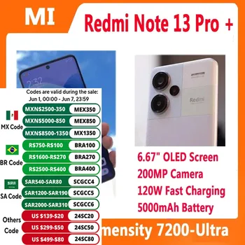 Original Xiaomi Redmi Note 13 PRO+ Plus 5G Smartphone Dimensity 7200 ...