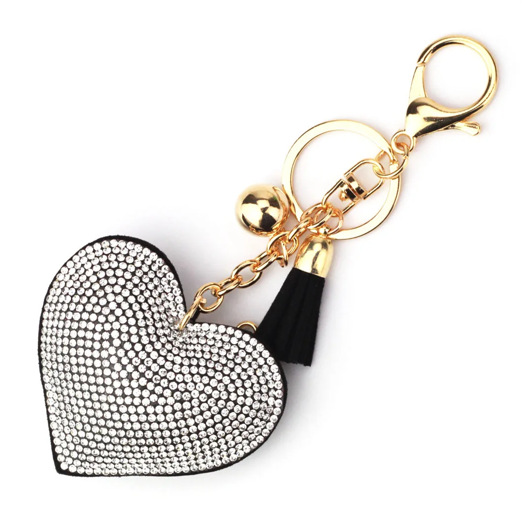 Heart Rhinestone Key Chain Metal Keyring Tassel Flannel back Keychain ...