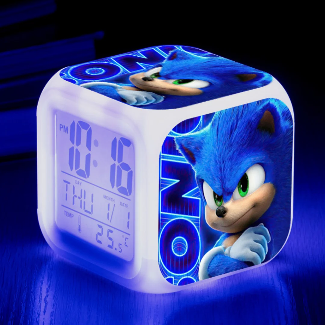 Sonic Figure Model Led Clock Alarm 7colorful Touch Light Desk Watch ...