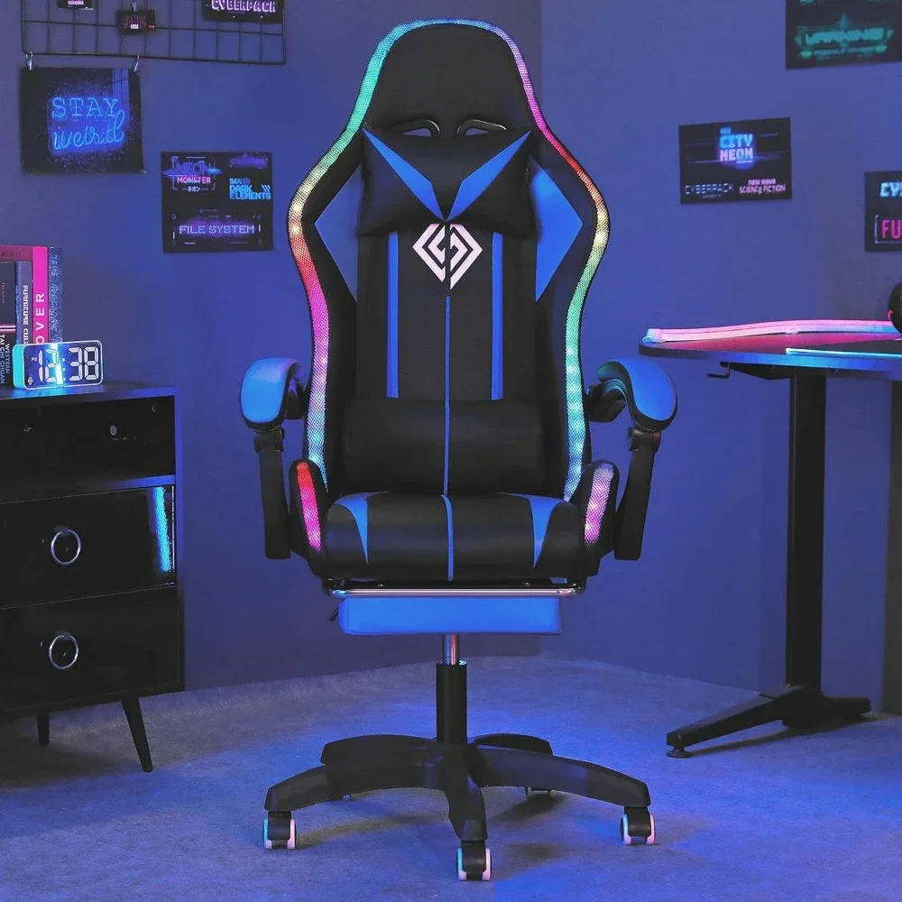 RGB Gaming Chair with Speakers Massage Computer Gaming Chair with LED ...