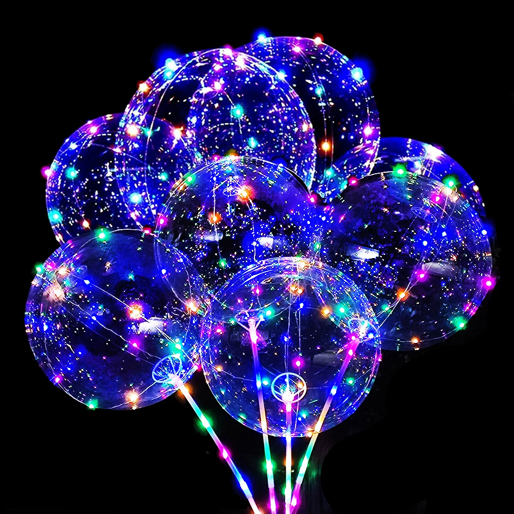 5/15Pcs Colorful LED Light up Party Balloons with stick Handle 20inch ...