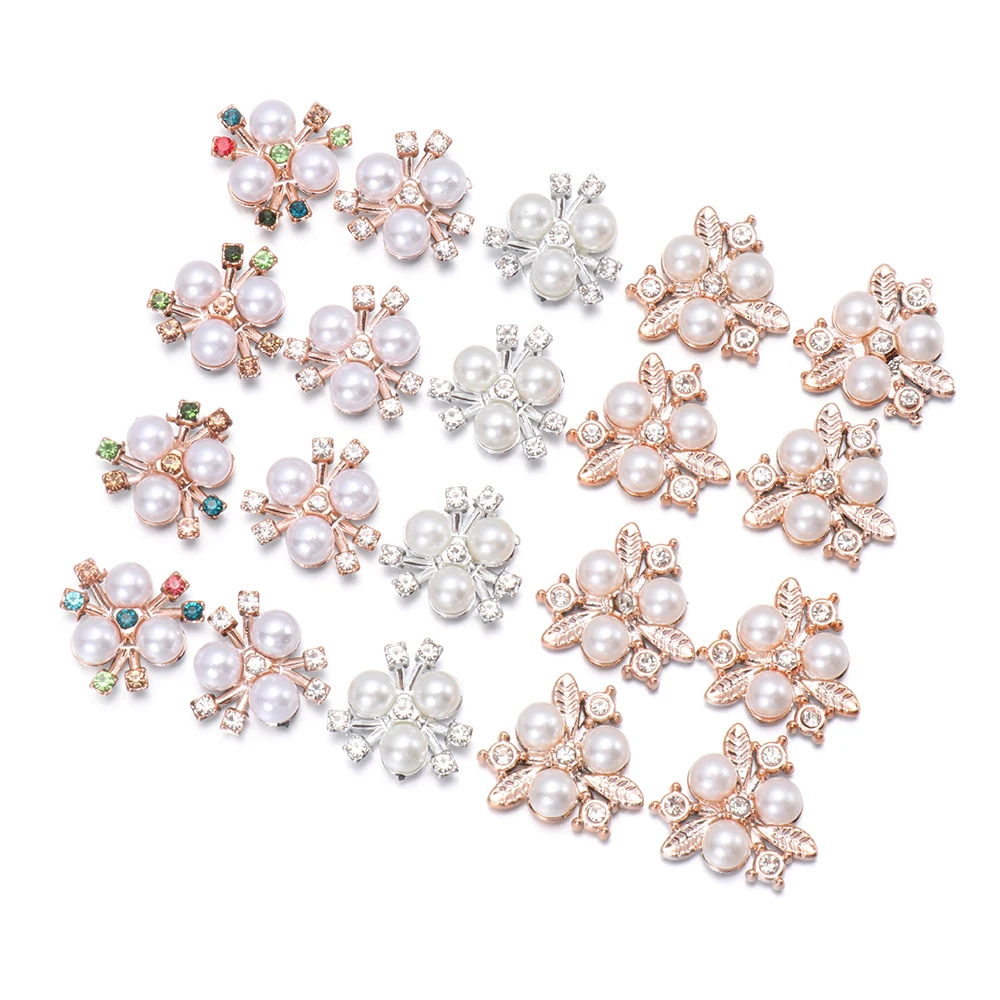 10Pcs-Pearl-Flower-Shaped-Rhinestone-Buttons-Sparkling-Crystal-Buttons ...