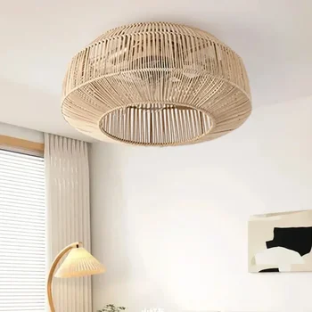 Minimalist American Bamboo Weaving Ceiling Fan Light Art Restaurant ...